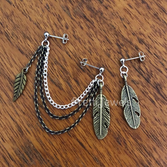 Hand Crafted | Jewelry | New Unworn Bronze Feather Double Piercing ...